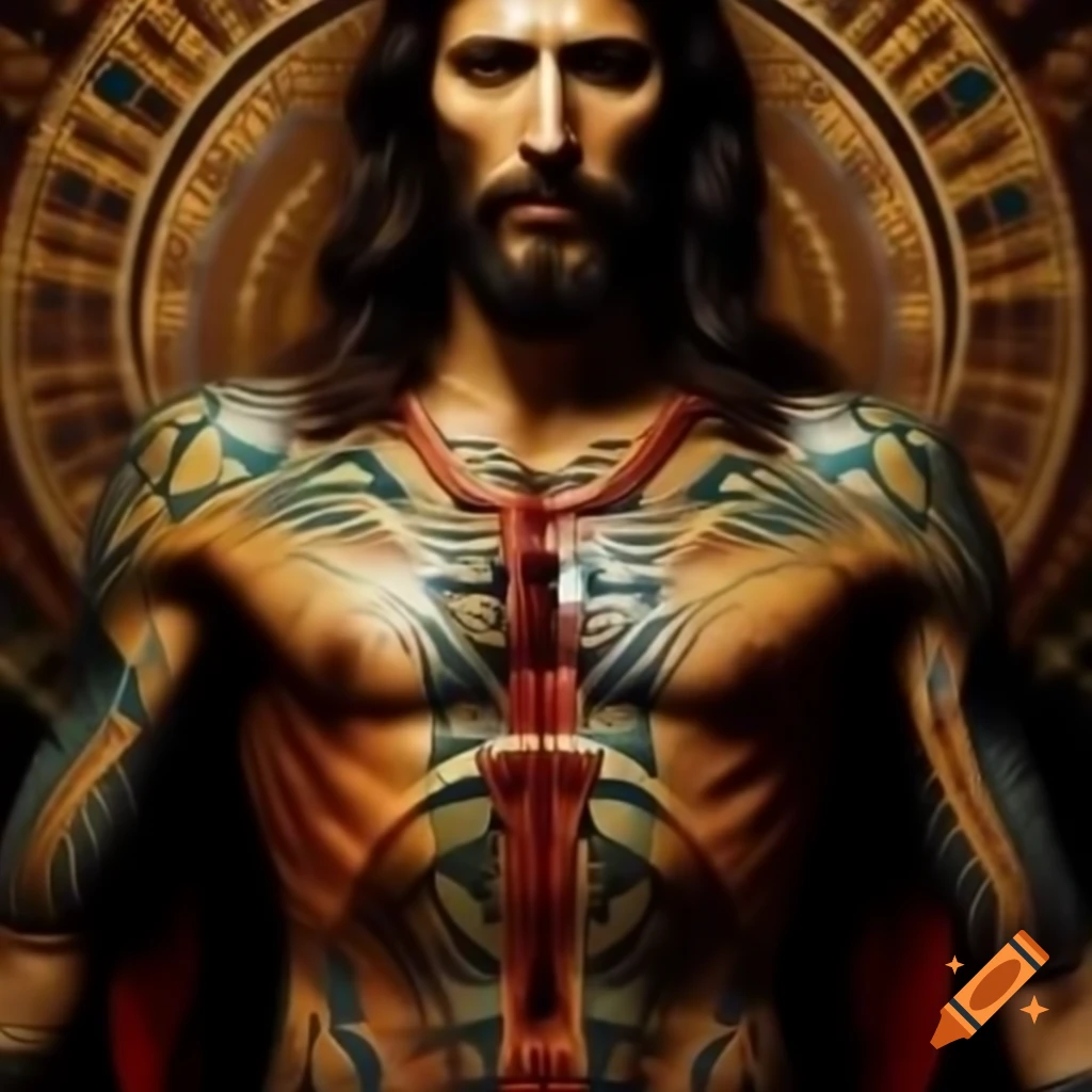 Artistic full body depiction of Jesus with tribal patterns and rich ...
