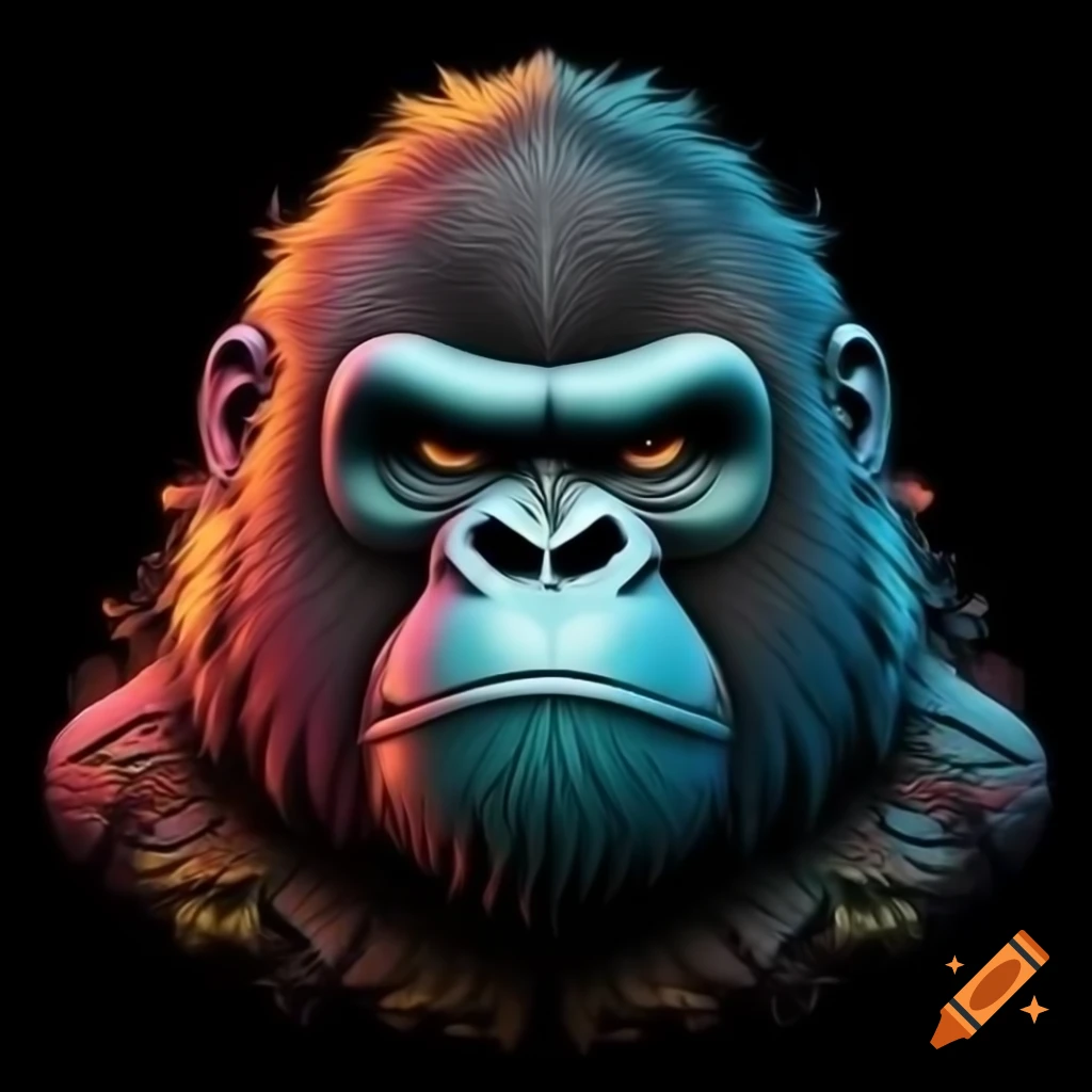 Cartoon-style gorilla graffiti art with psychedelic elements on Craiyon