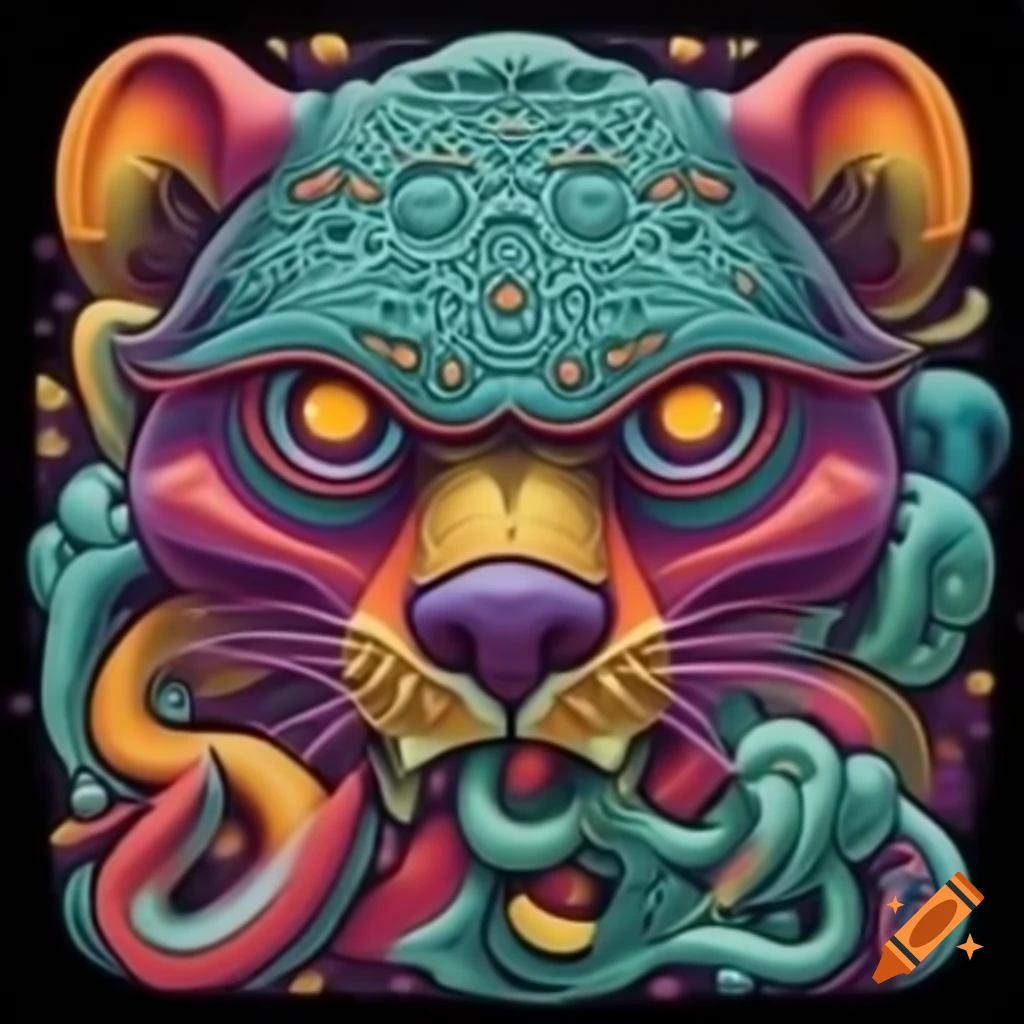 Cartoon-style graffiti art of safari animals with psychedelic elements ...