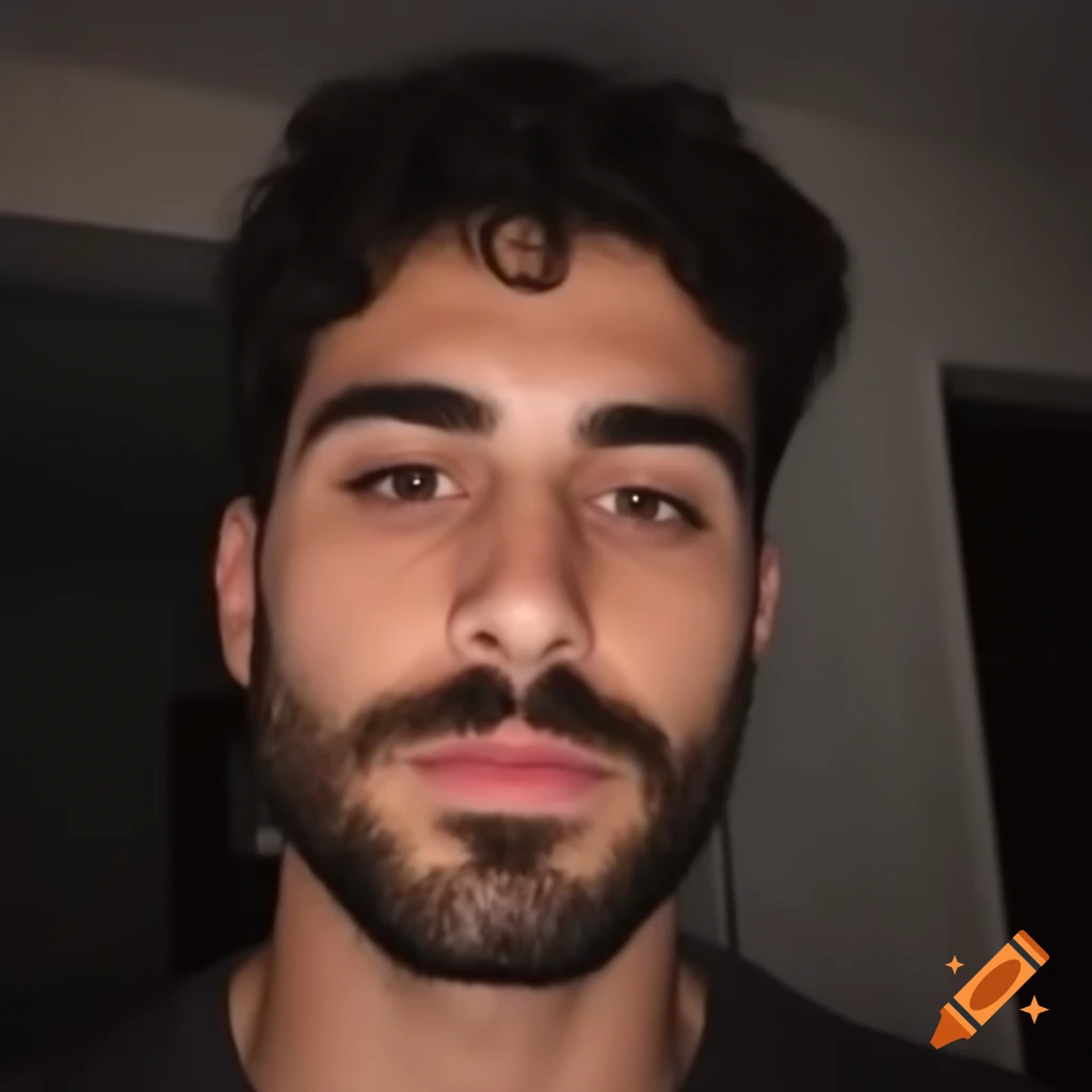 Medium portrait of a young spanish man with a trimmed beard in a t ...