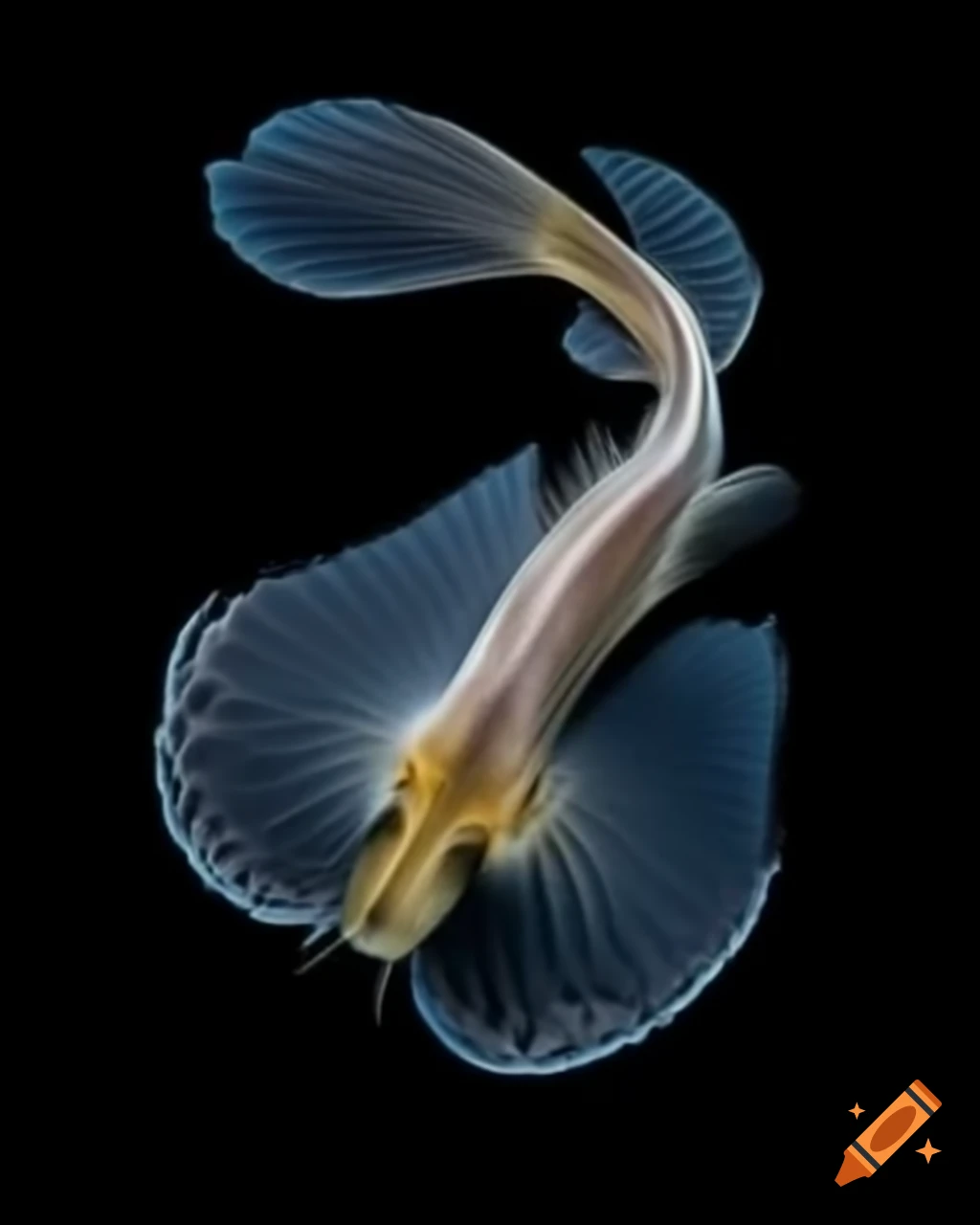 Fish with alien-like features and transparent body, long and eel-shaped ...