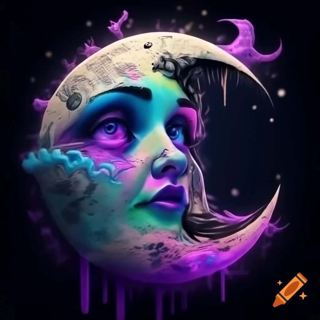 Cartoon-style moon graffiti art with psychedelic details on Craiyon