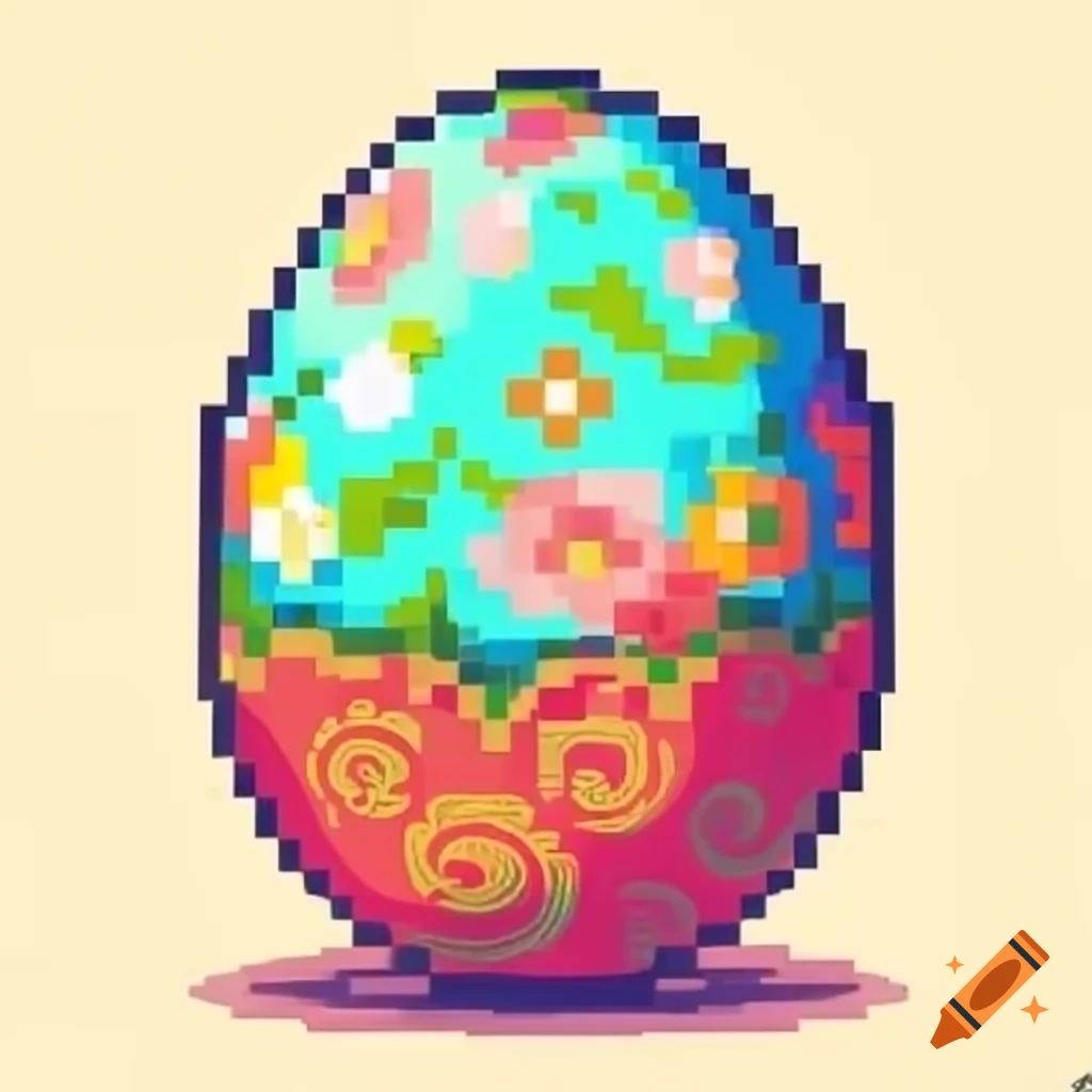 Vibrant pixel art Easter egg with spring floral pattern on Craiyon