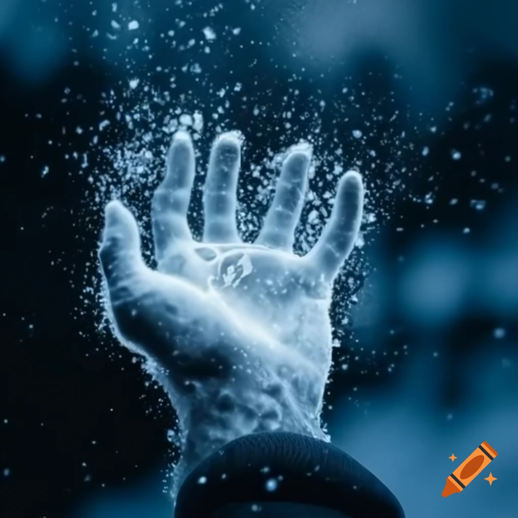 Hand magically freezing a person in thick ice on Craiyon