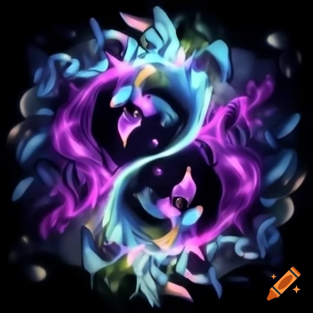 Cubism art of ecstatic couple dancing with apple in vibrant violet ...