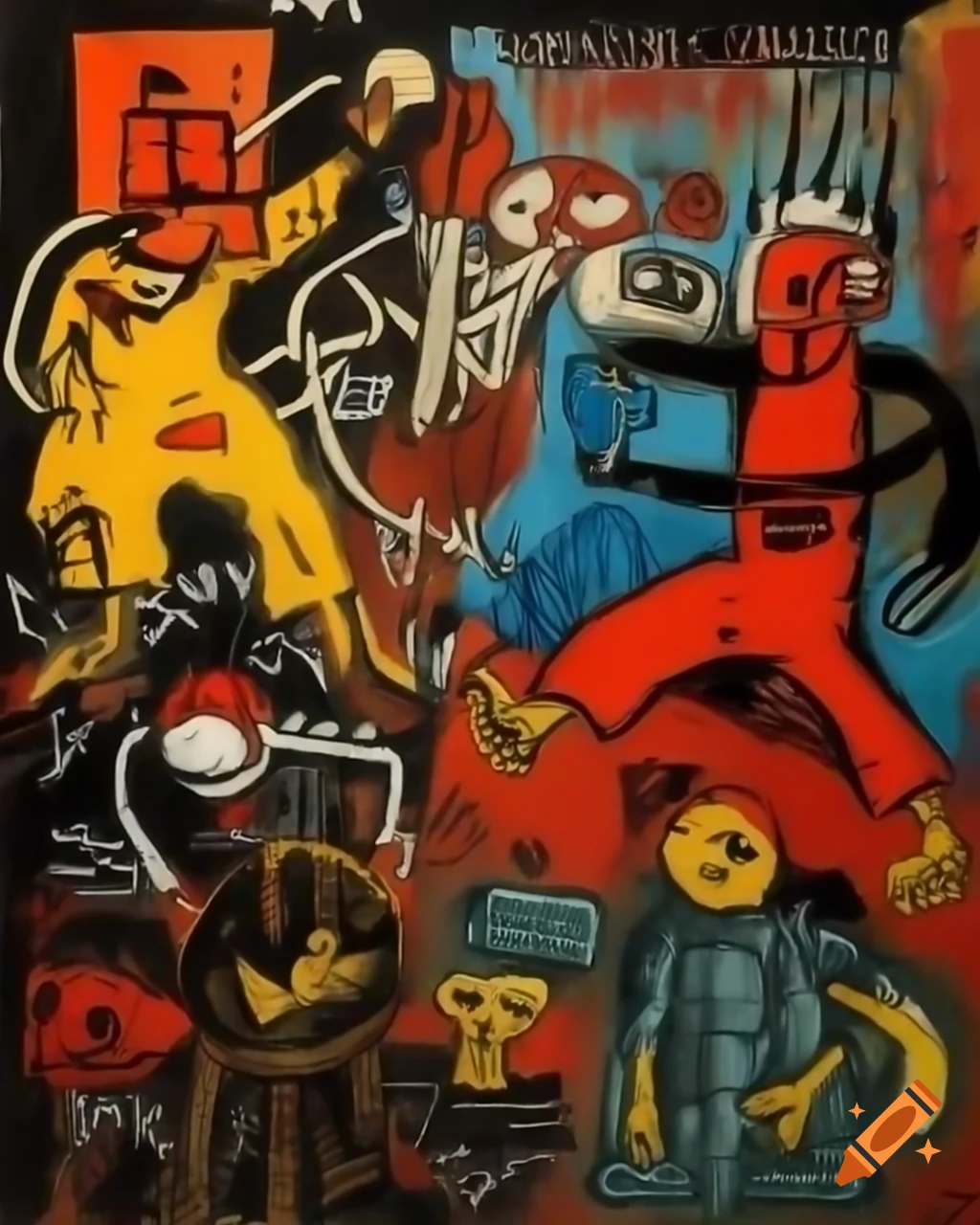 Graffiti painting of medieval humanoids battling skeletons in ...