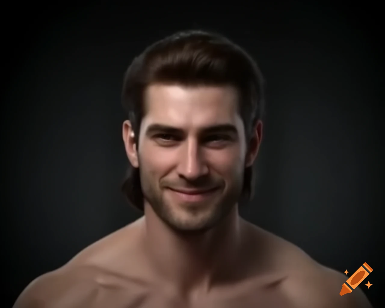 Confident tall man with dark brown hair and mischievous smile in full ...