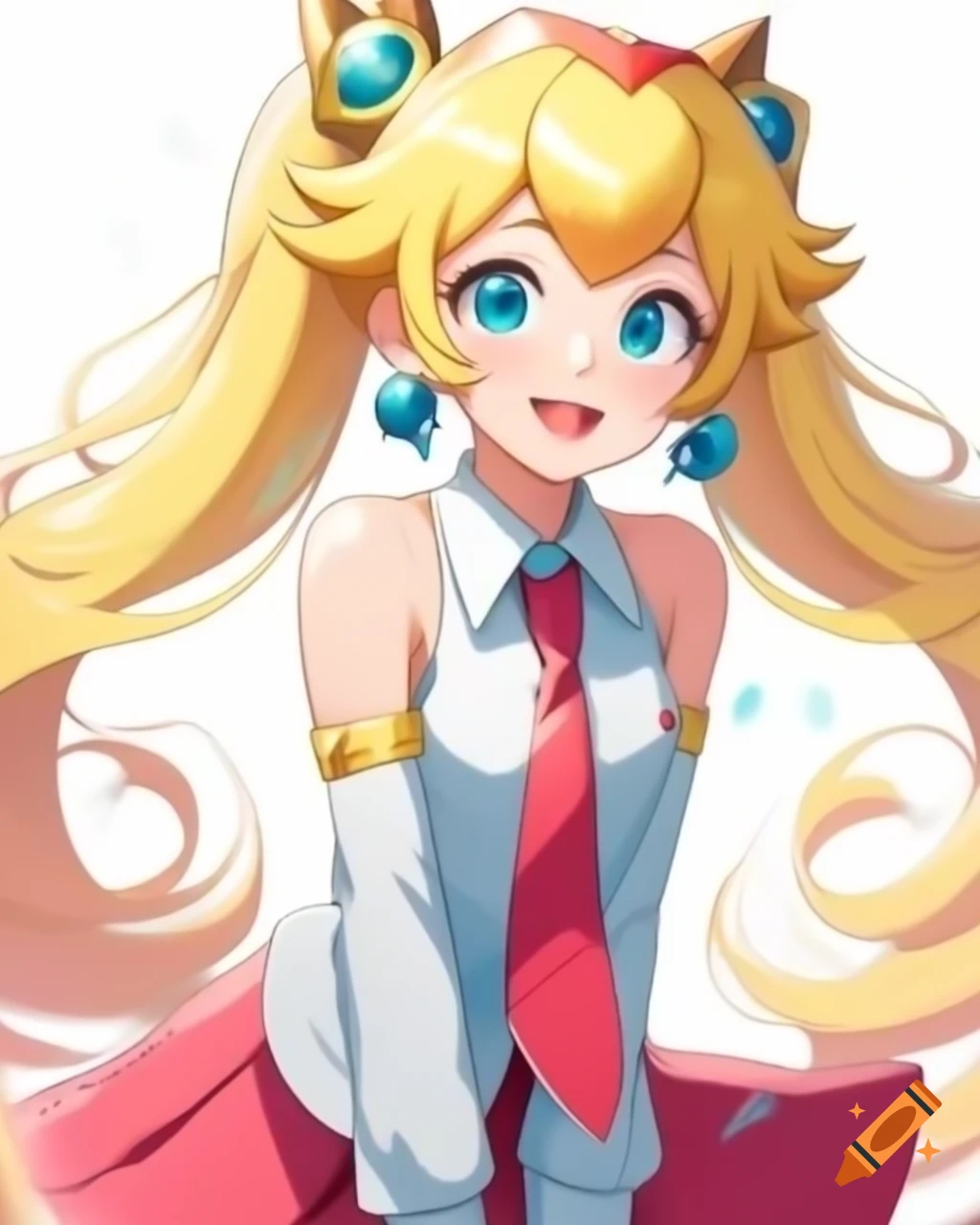 Anime character Princess Peach dressed in Hatsune Miku's outfit on Craiyon