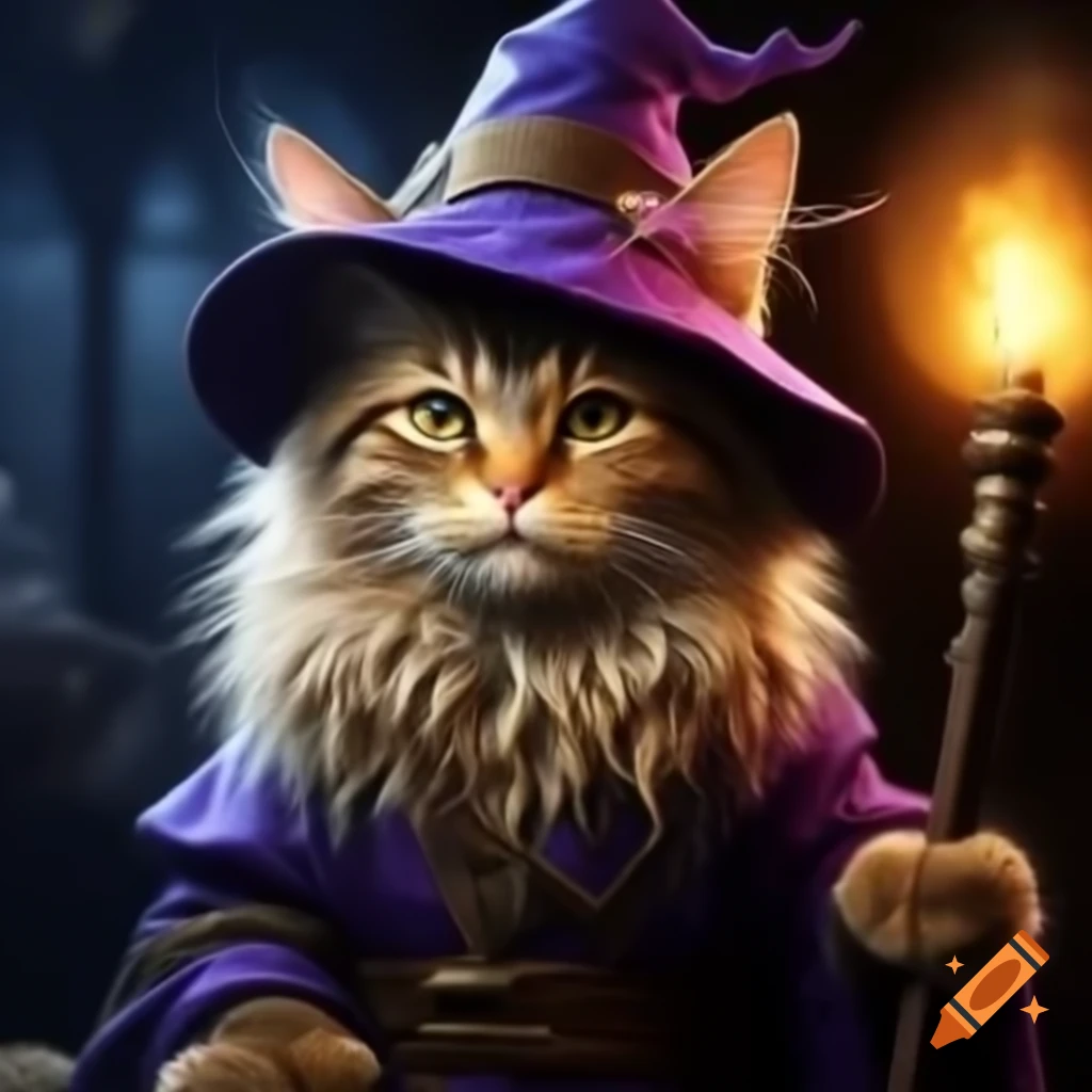 Magical cat wizard casting spells on Craiyon