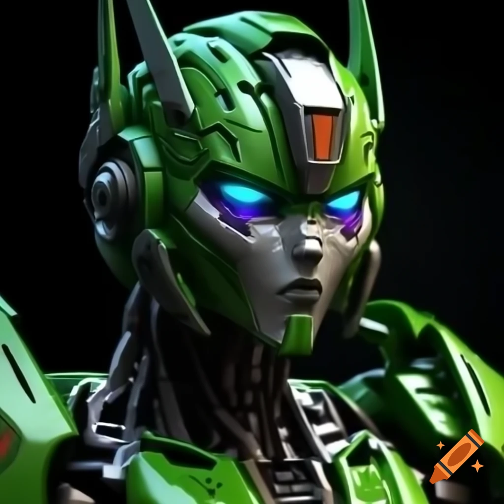 Detailed digital artwork of a green female autobot with sleek design on ...
