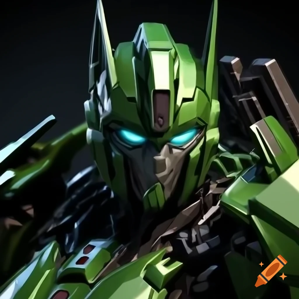 Detailed digital artwork of a sleek green female autobot on Craiyon