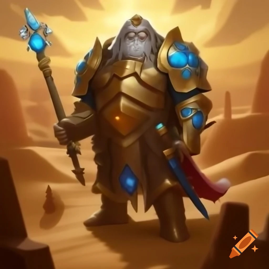 Cartoon-style powerful ruler from fantasy RPG universe, Roi des Dunes ...