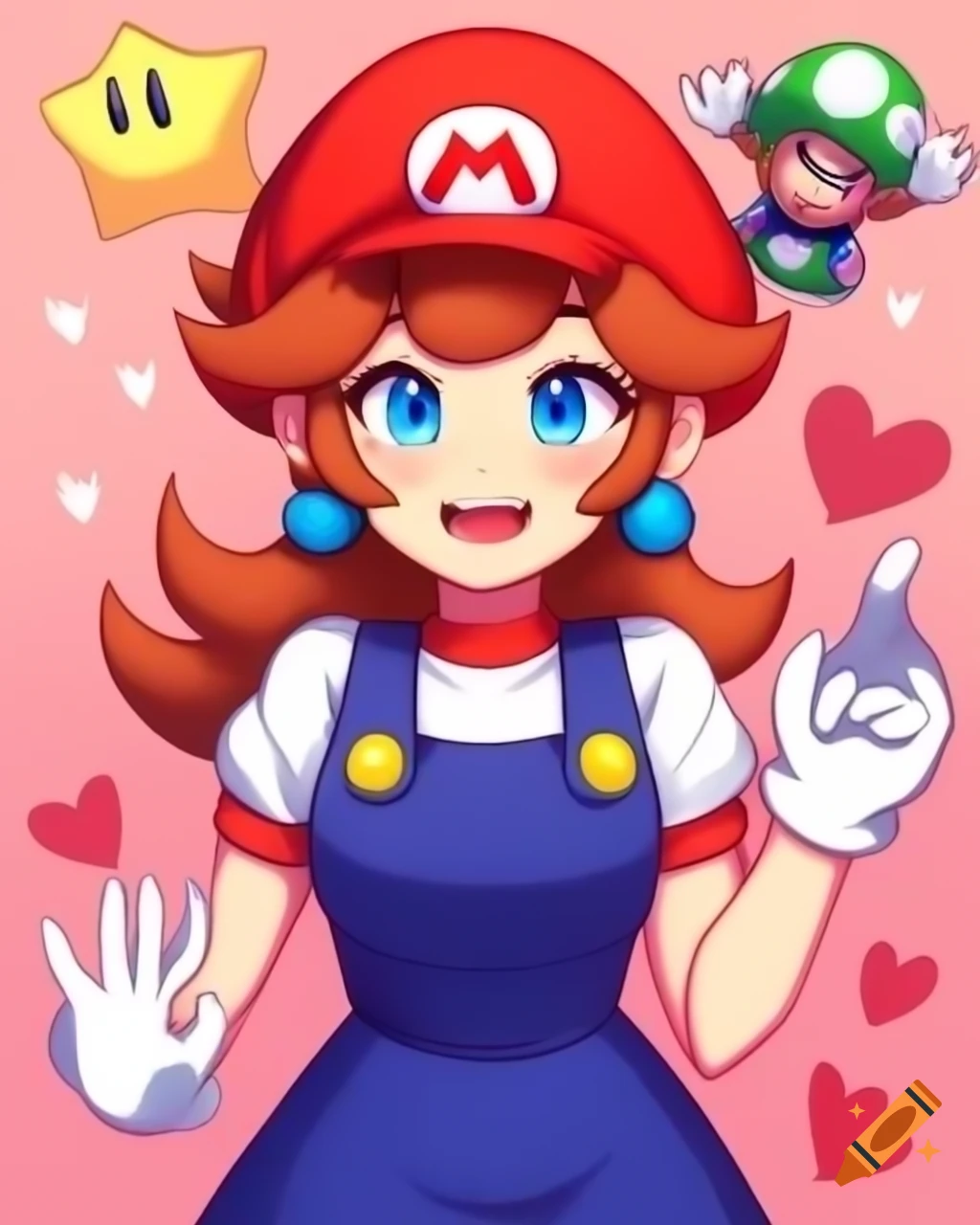 Anime style depiction of a female character inspired by mario on Craiyon