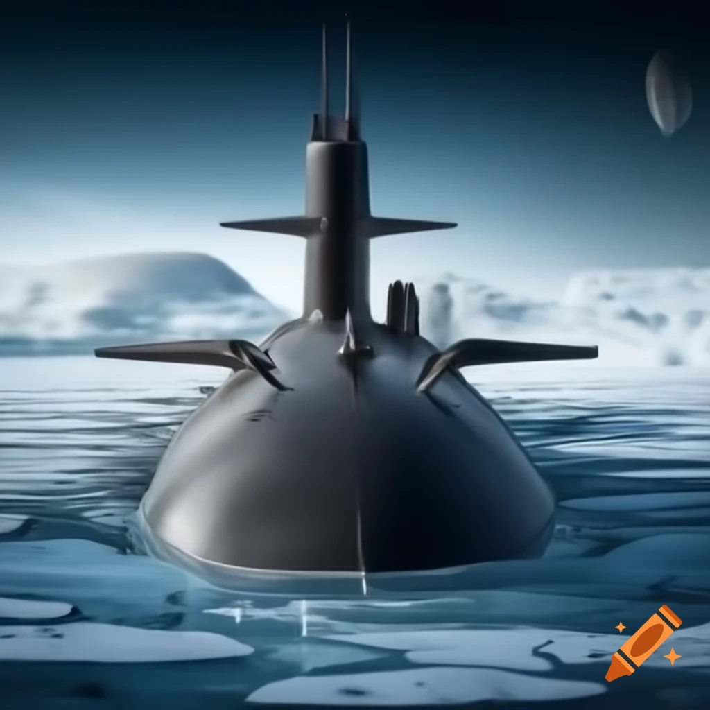 Submarine breaching icy surface of Ganymede canal with Jupiter in the background on Craiyon