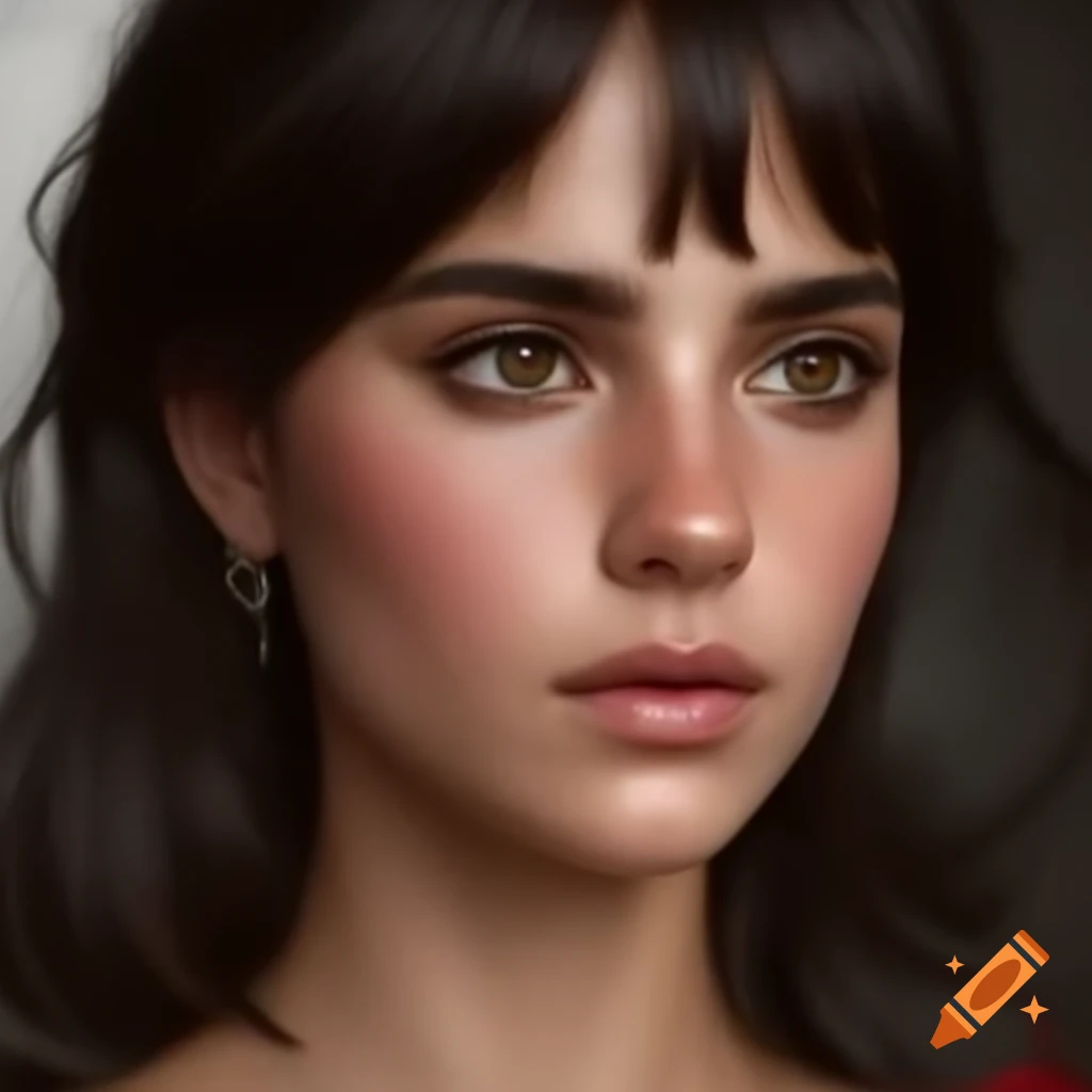 Hyper-realistic portrait of a young Spanish actress resembling various ...