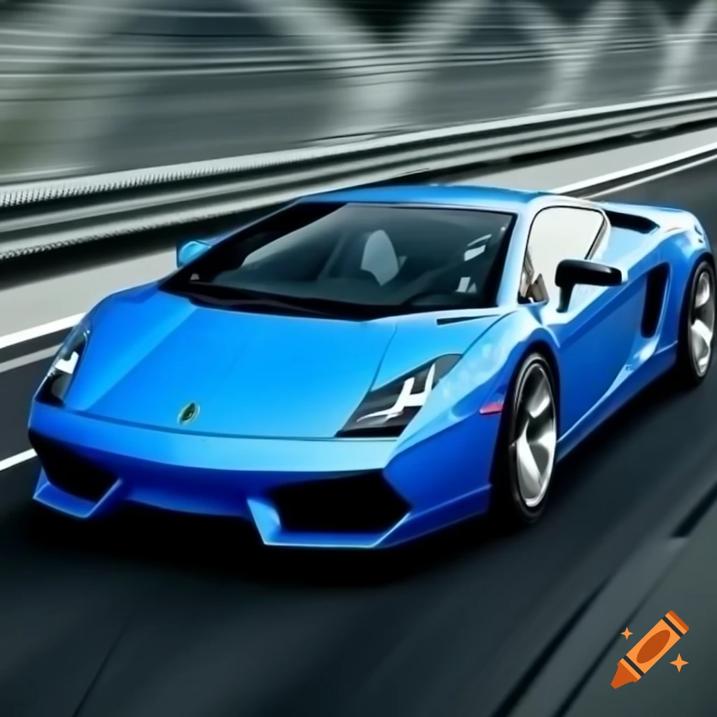 Futuristic blue supercar speeding on freeway on Craiyon