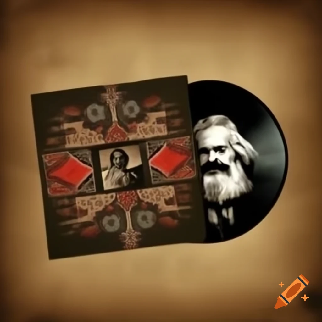 Vintage folk album cover featuring stylized karl marx with guitar and ...