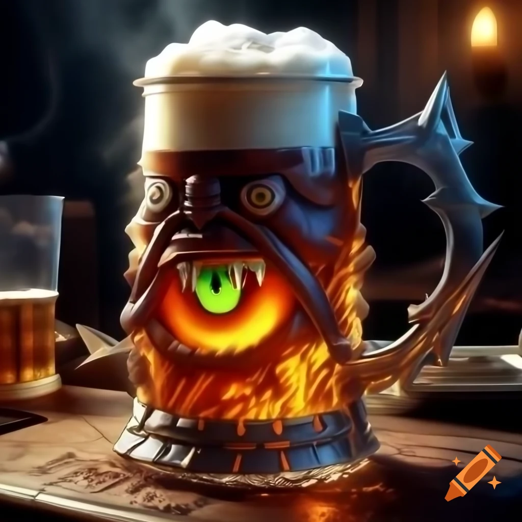 Cartoon RPG monster 'Une Choppe Ambrée,' animated beer mug with ...