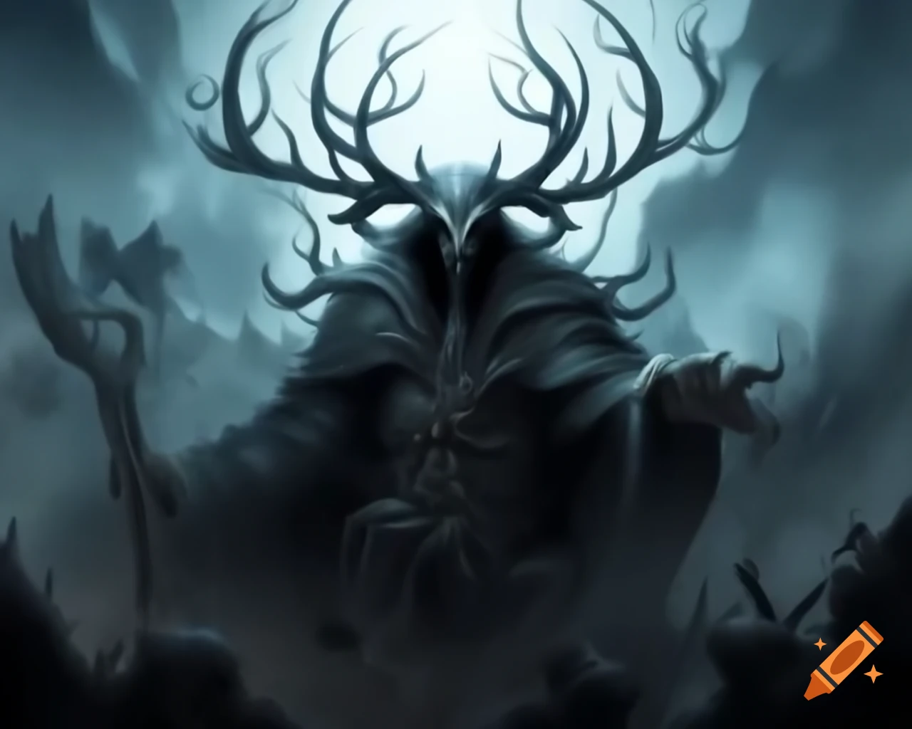 Creepy ghost Viking wendigo in dark fantasy watercolor pointillism on ...