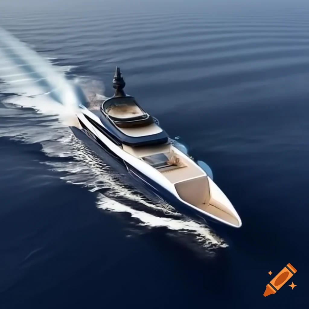 Modern luxury yacht at sea with satellite connectivity under clear sky on Craiyon