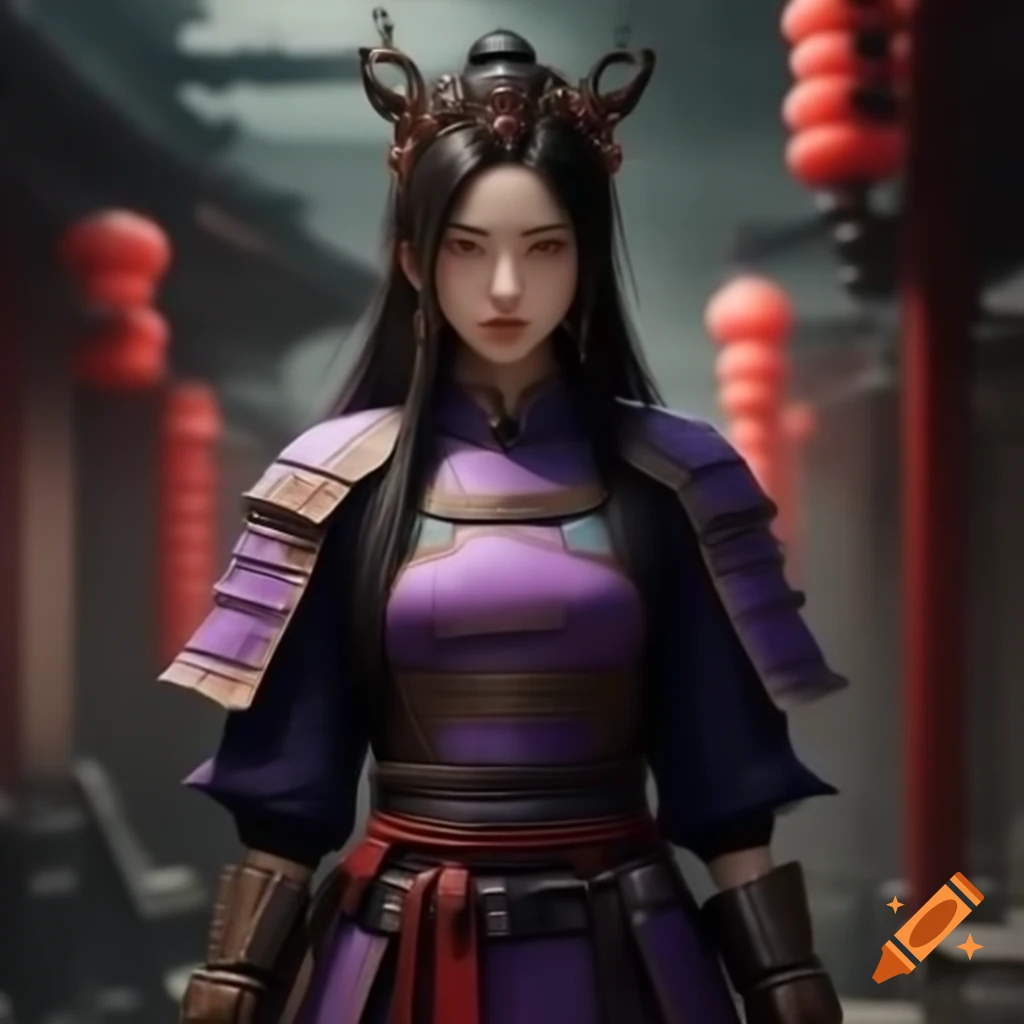 Young Asian woman in Chinese crown and purple suit holding a shining ...