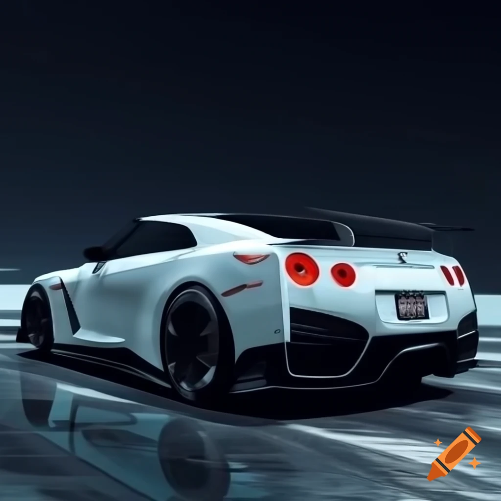 Futuristic white Nissan GTR Next Gen in Arctic at night, realistic ...