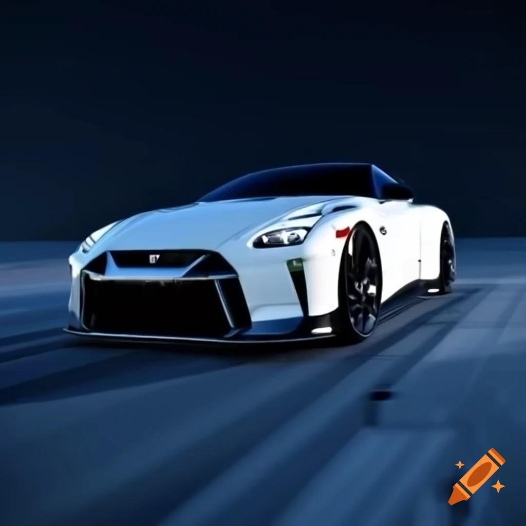 Futuristic white Nissan GTR Next Gen in Arctic at night, realistic ...