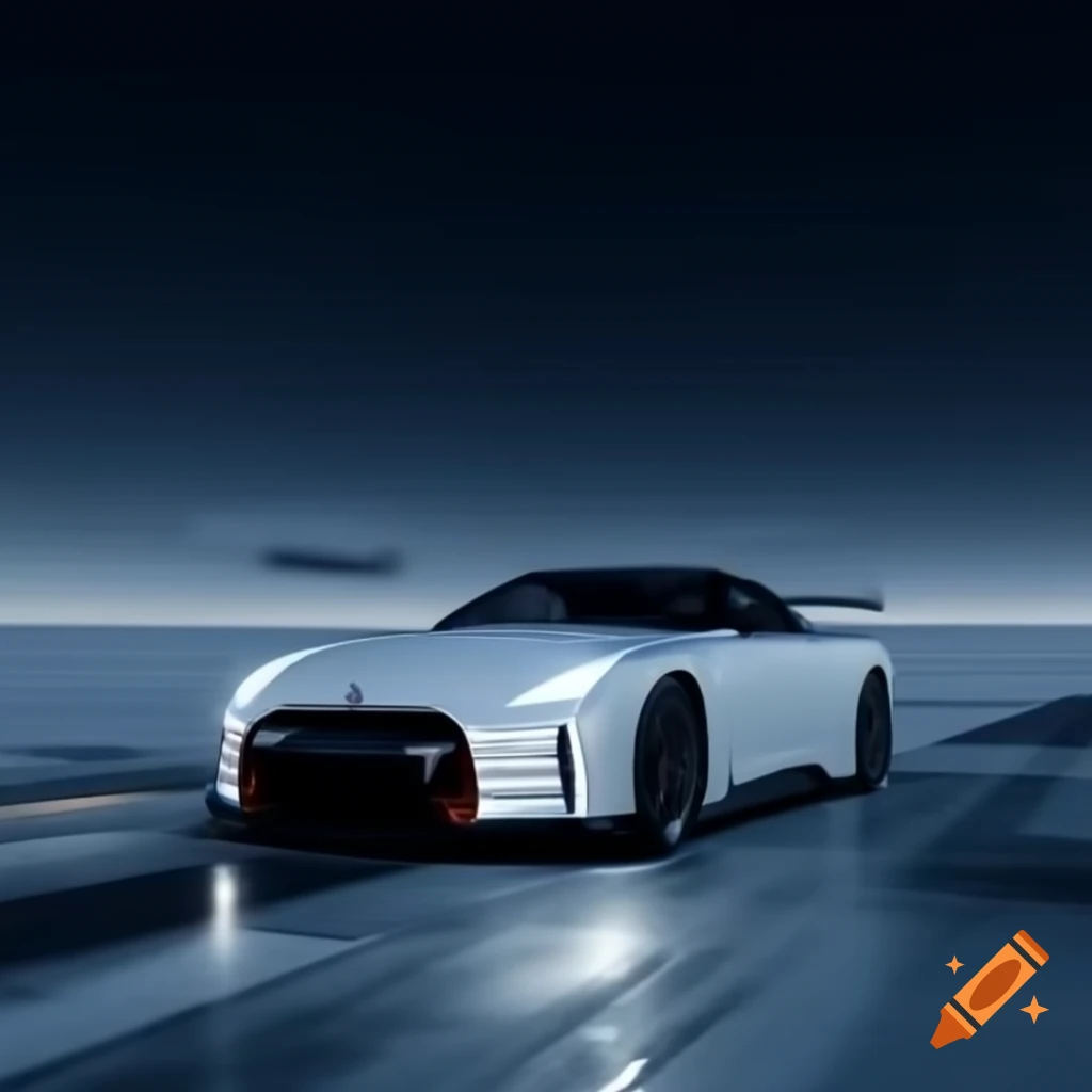 Futuristic white Nissan GTR Next Gen in Arctic at night, realistic ...