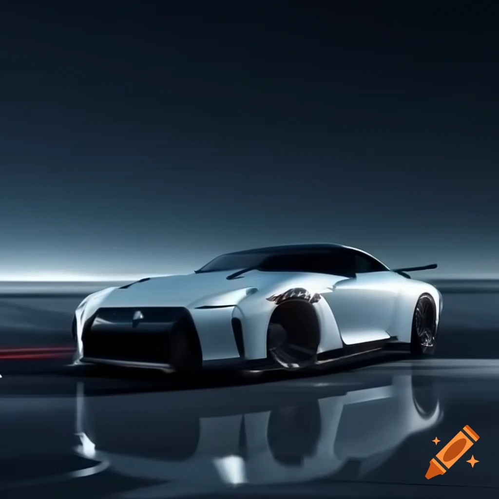 Futuristic white Nissan GTR Next Gen in Arctic at night, realistic ...