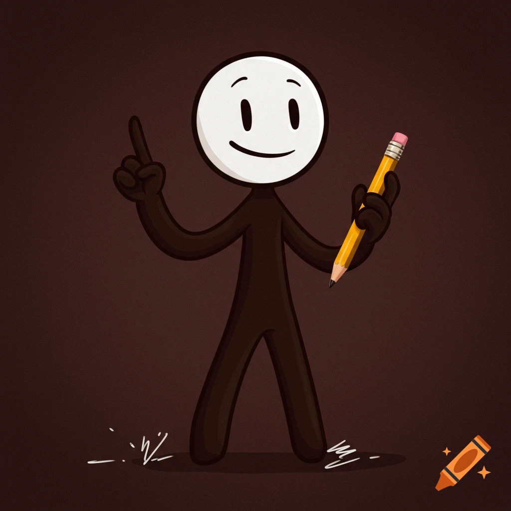 Dark brown stick figure holding a pencil on Craiyon