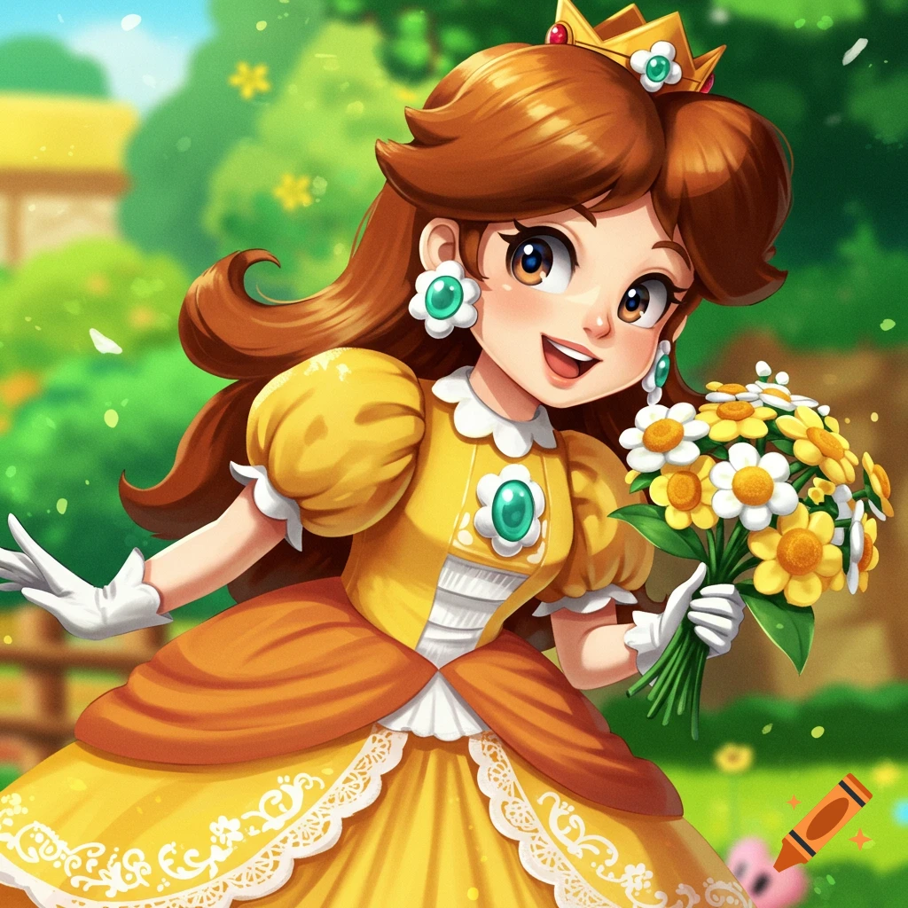 Princess Daisy in yellow dress on Craiyon