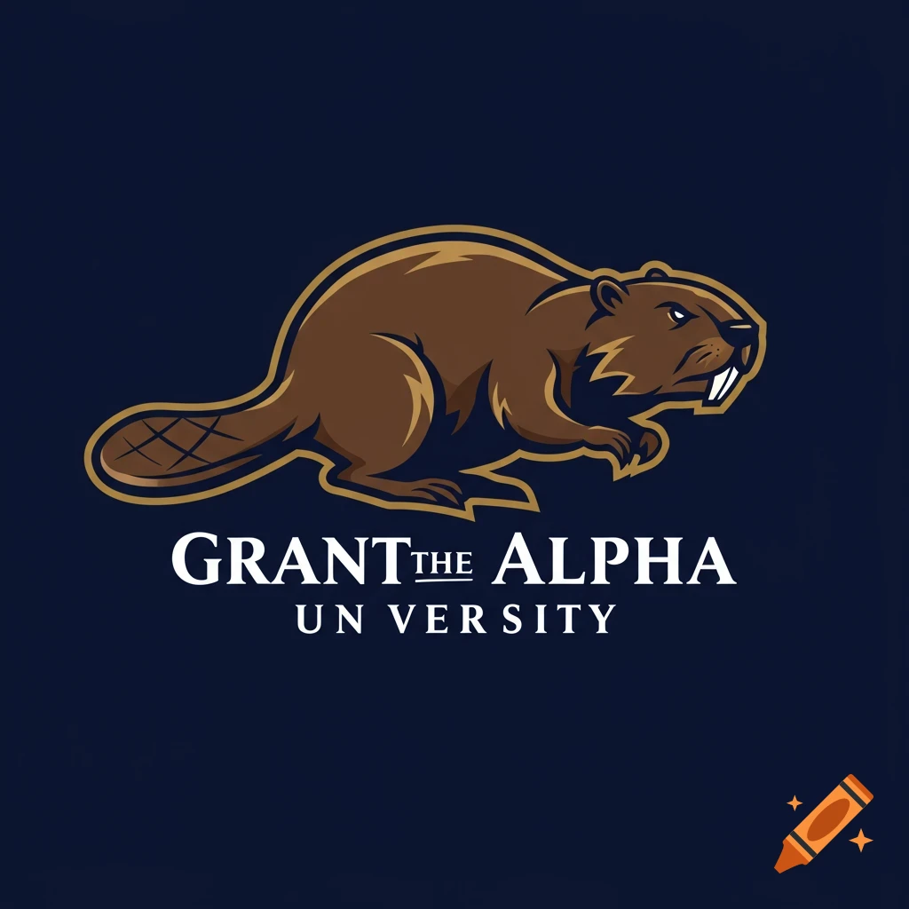 Grant the Alpha University logo featuring a beaver mascot on Craiyon