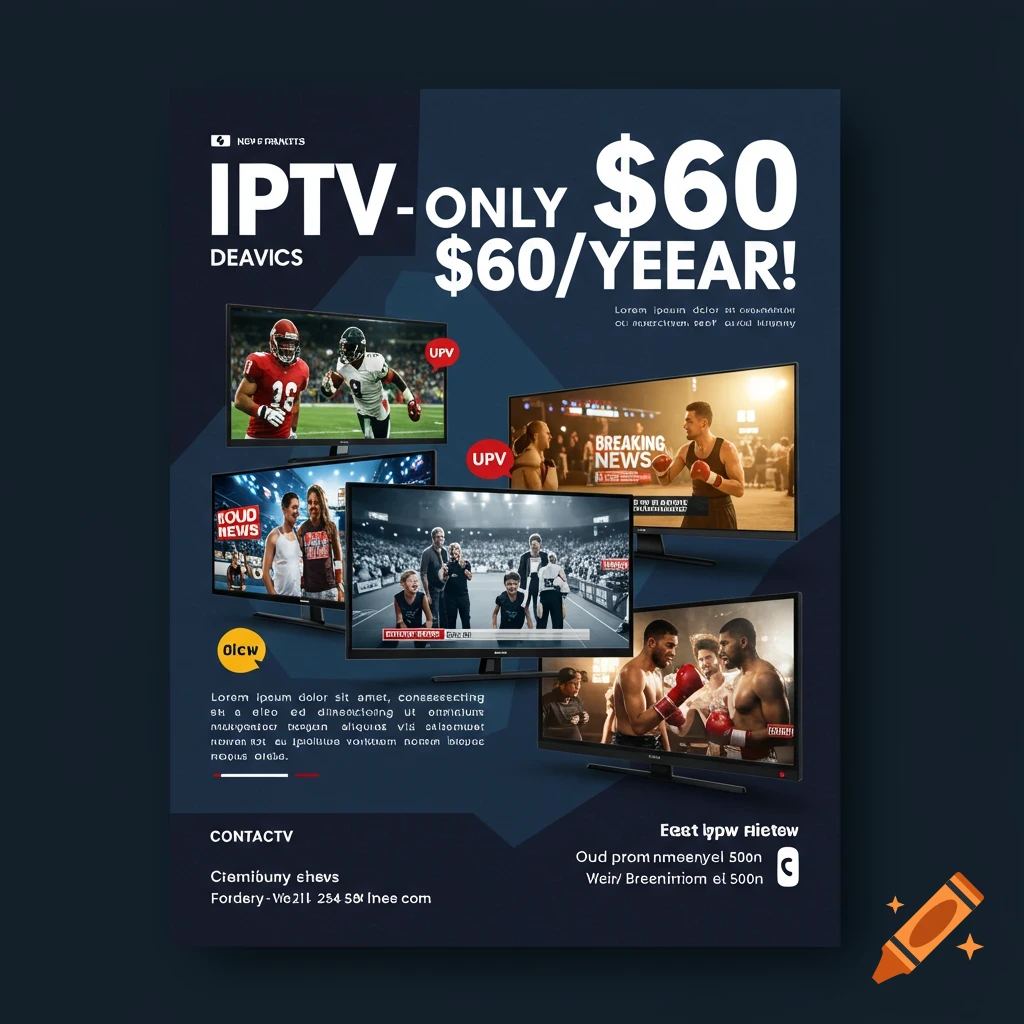 Flyer for IPTV service selling for $60 a year on Craiyon