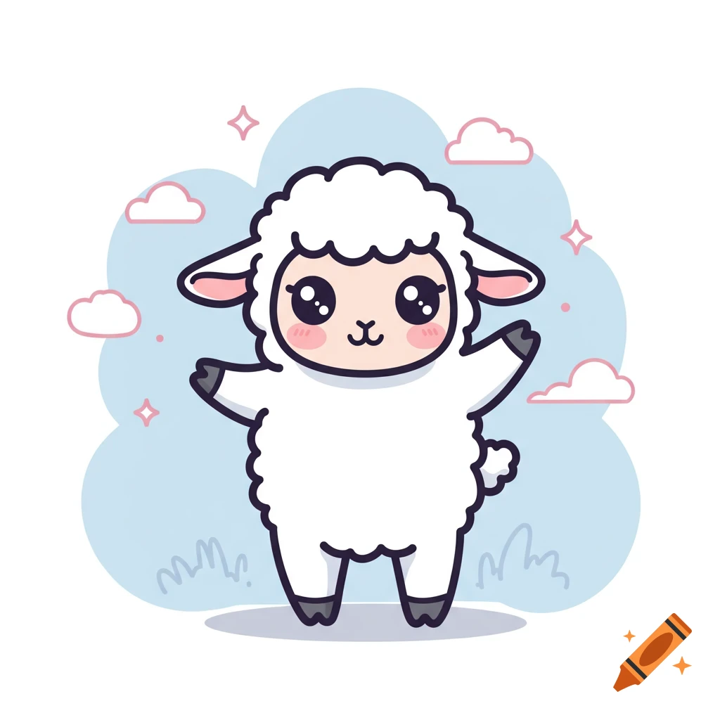 Cute kawaii lamb outline illustration on Craiyon