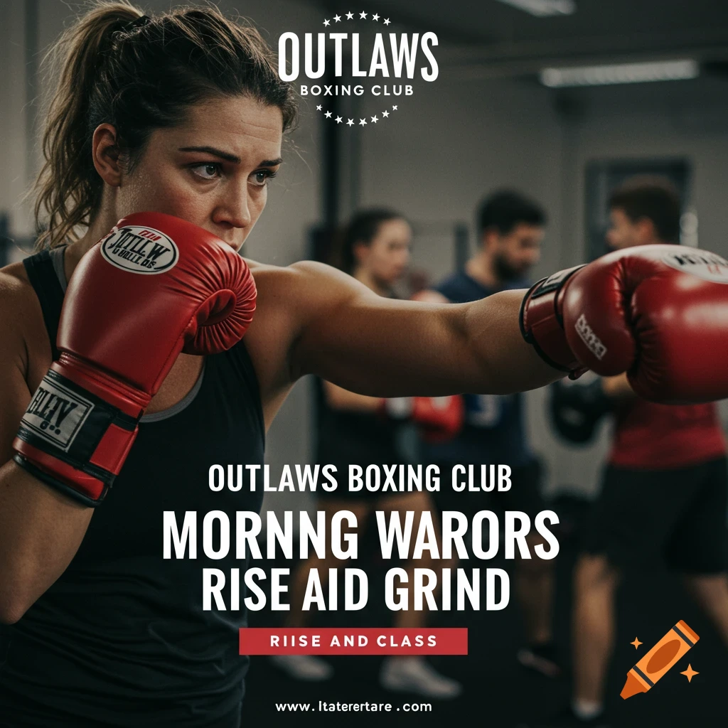 Female boxer at Outlaws Boxing Club 'Morning Warriors' class on Craiyon