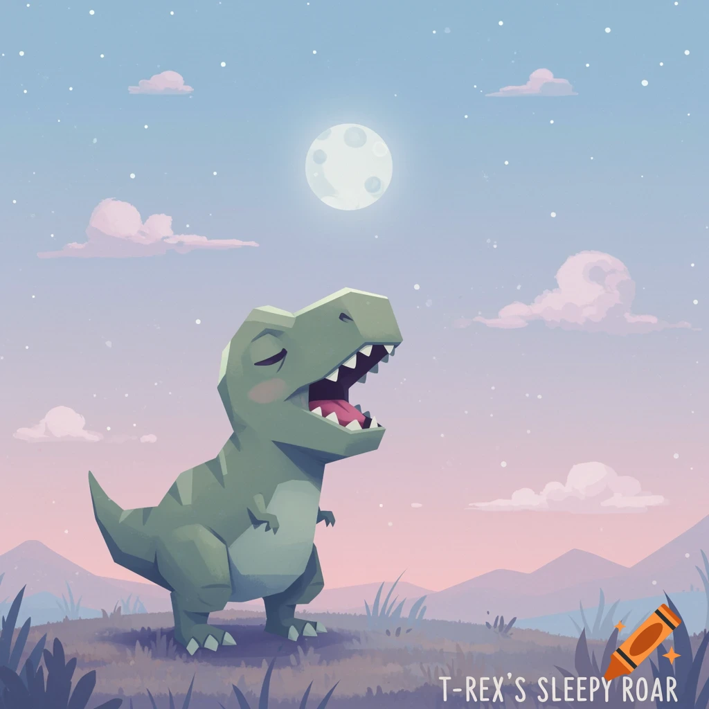 Geometric child T-Rex yawning at the moon on Craiyon