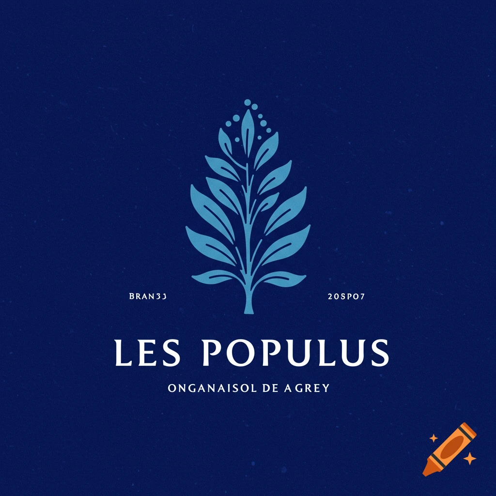Les Populus brand logo with a unique plant in royal blue on Craiyon