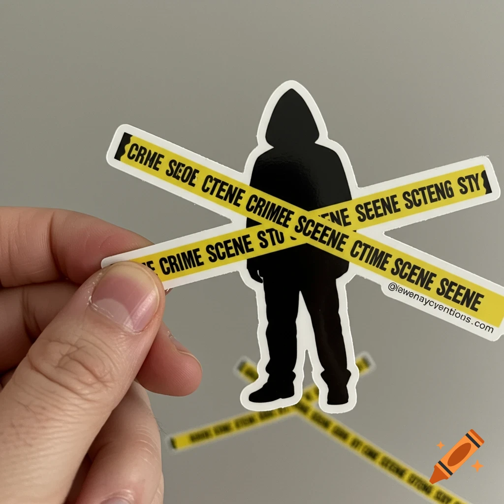 Photo-based sticker design with crime scene tape on Craiyon