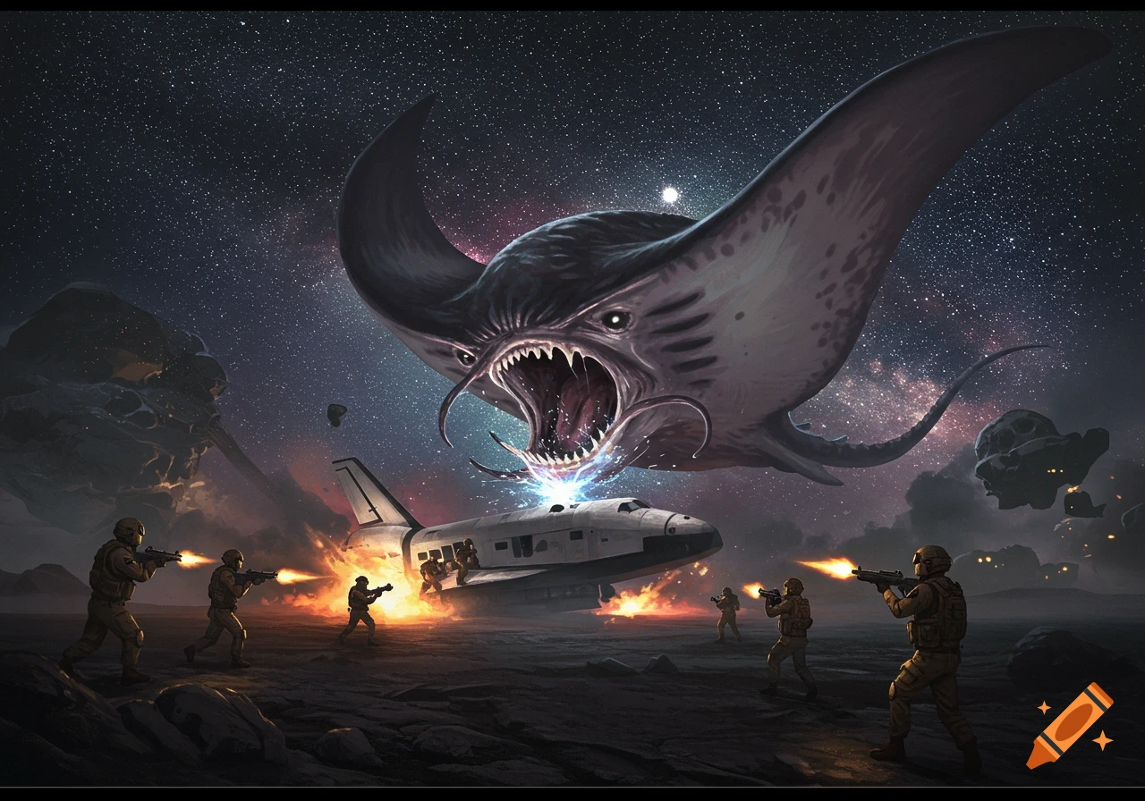 Manta Ray-like alien attacks space shuttle with Marines on exoplanet on ...