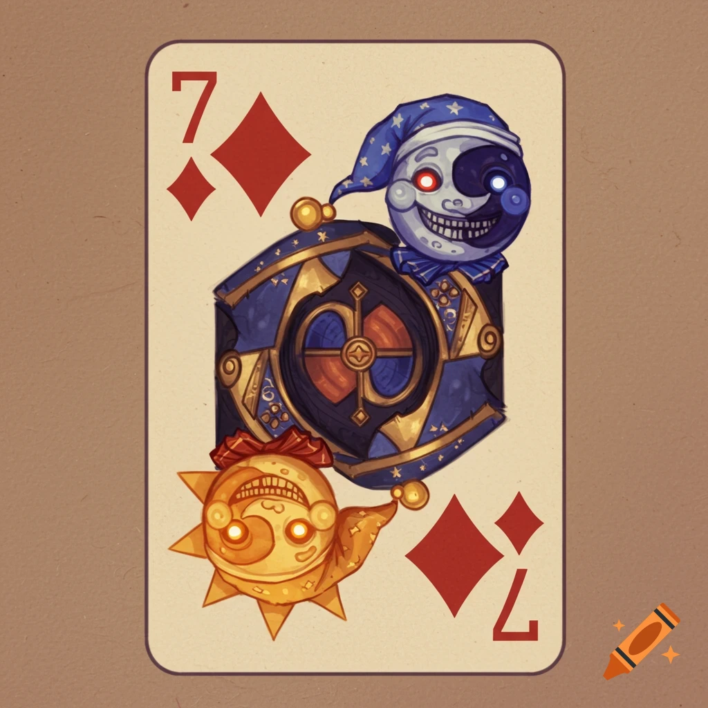 7-diamond playing card with Sun and Moon from Fnaf Security Breach on ...