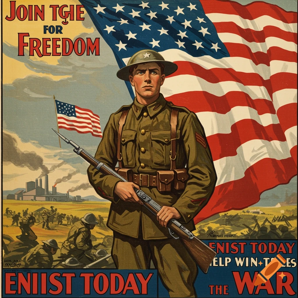 WW1 propaganda poster urging army enlistment with symbolic imagery. on ...