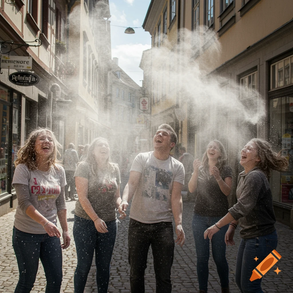 People throwing flour as April Fools' Day tradition on Craiyon