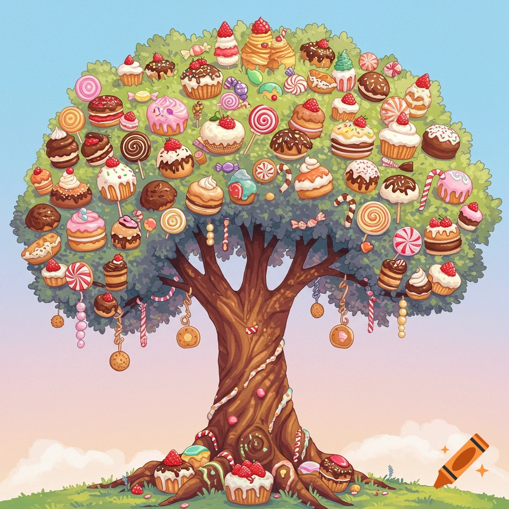 A tree full of sweets on Craiyon