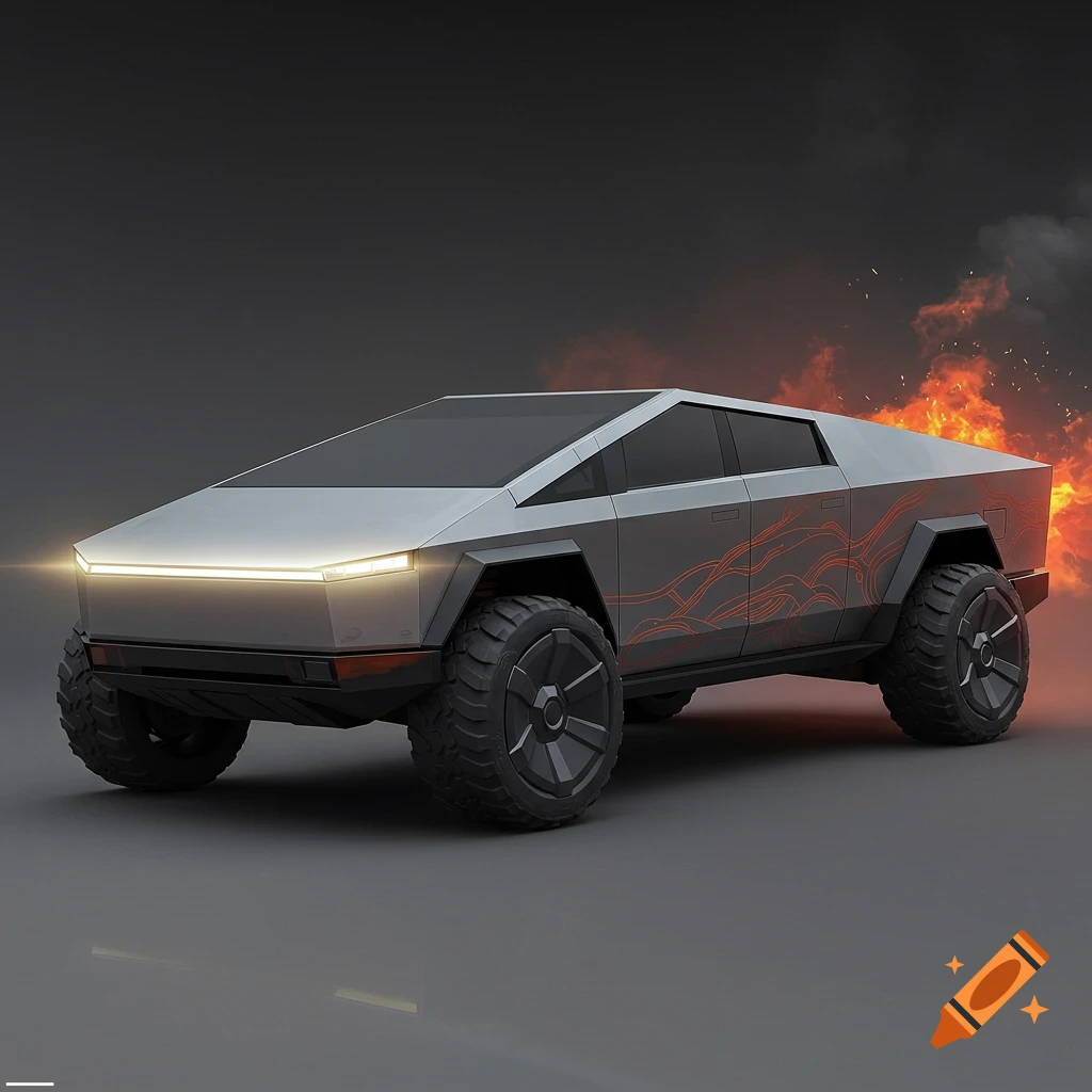 Futuristic Tesla Cybertruck with angular shape, advanced technology ...
