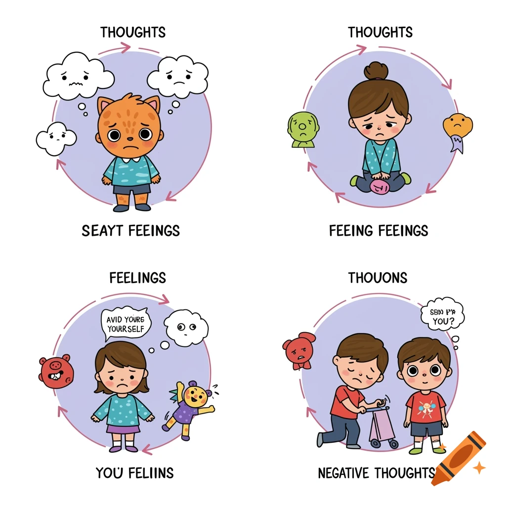 Cycle of depression illustration for children on Craiyon