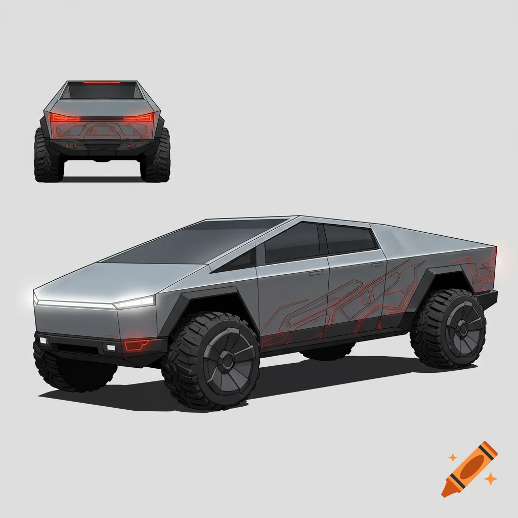 Futuristic Tesla Cybertruck with angular shape, advanced technology ...