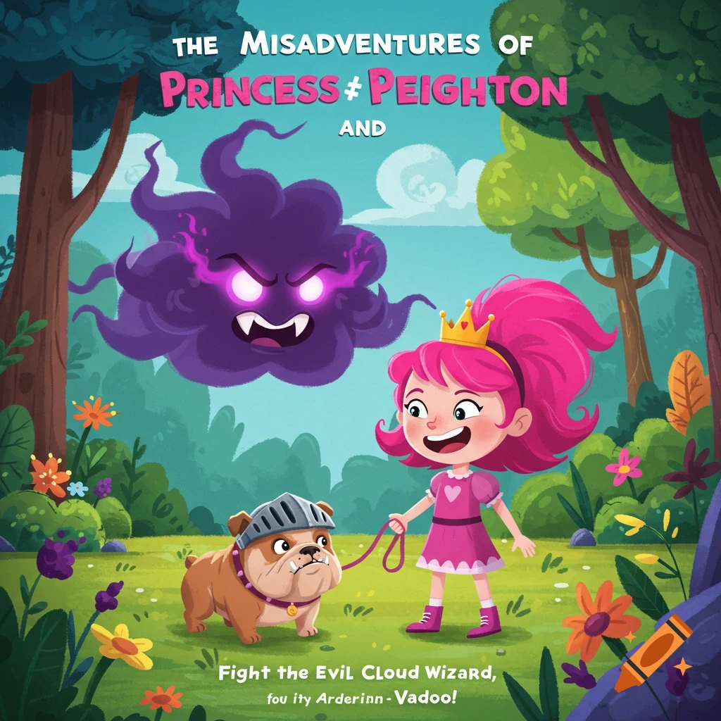 Book cover: The Misadventures of Princess Peighton and Porkchop on Craiyon