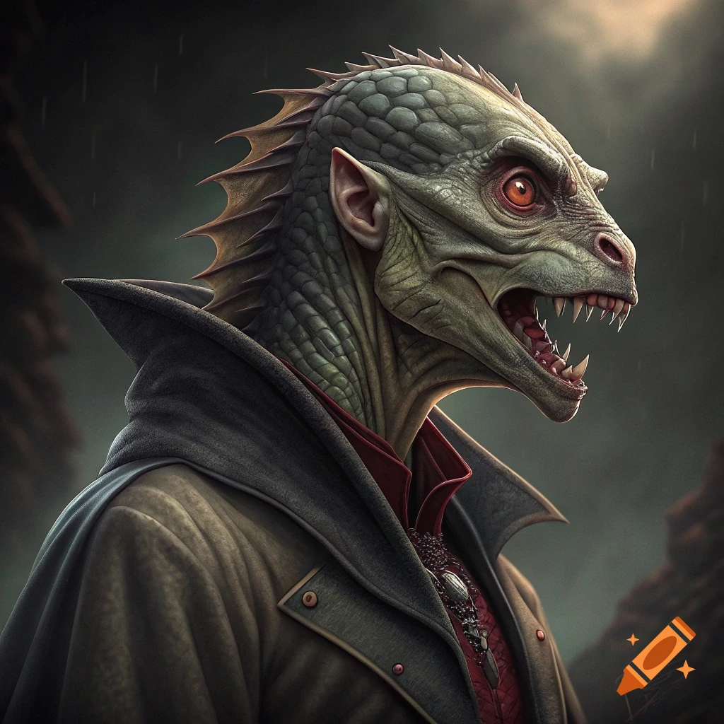 Alien lizard creature resembling Nicolas Cage as a vampire on Craiyon