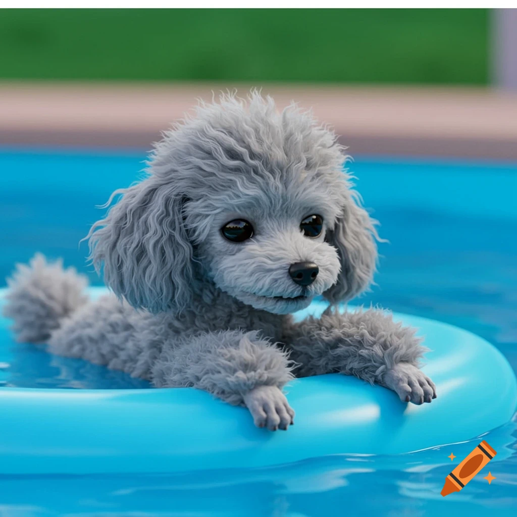 Grey poodle in a swimming pool, Simpsons style on Craiyon