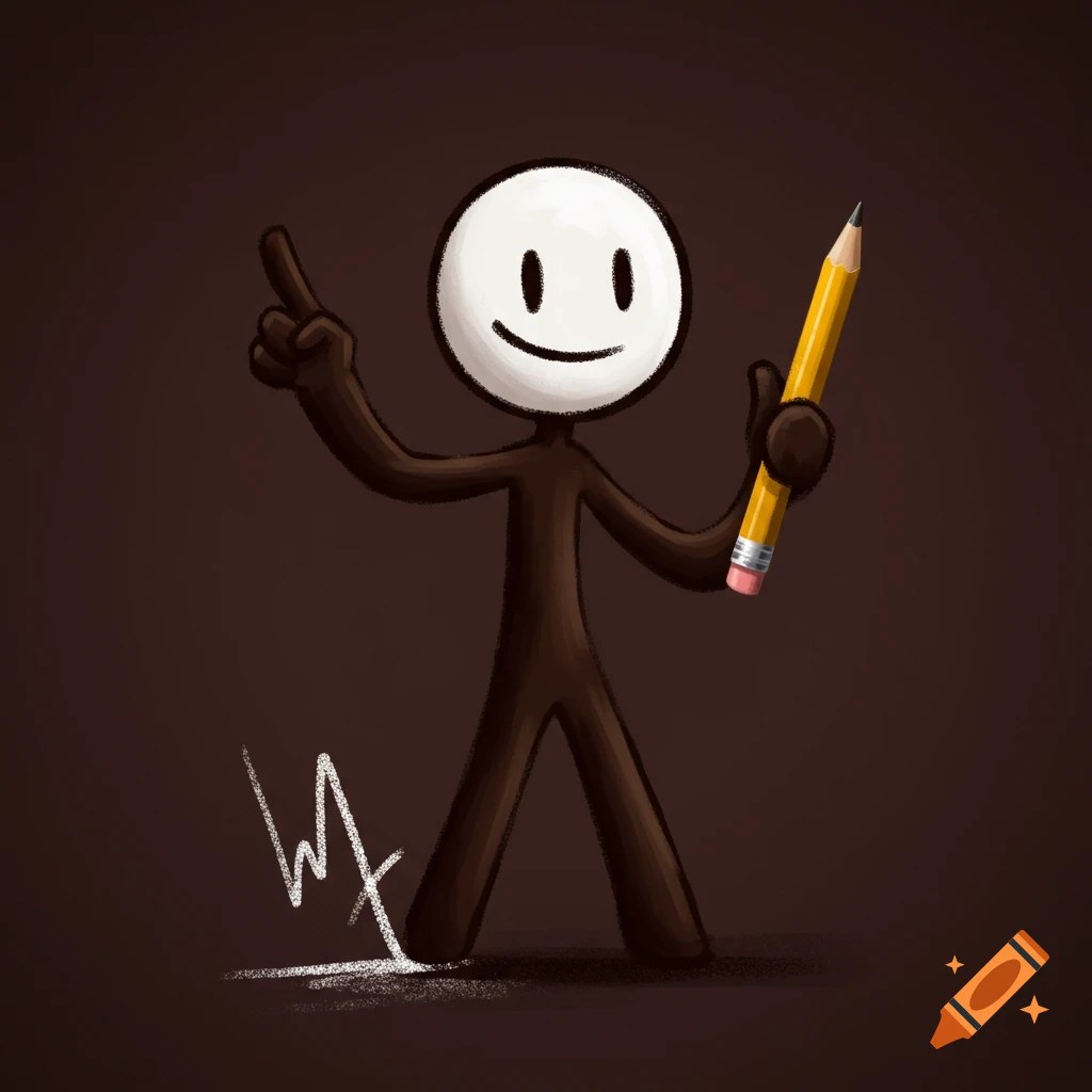 Dark brown stick figure holding a pencil on Craiyon